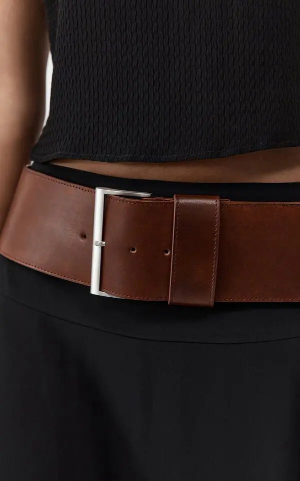 ST. AGNI Wide Leather Belt - Brown