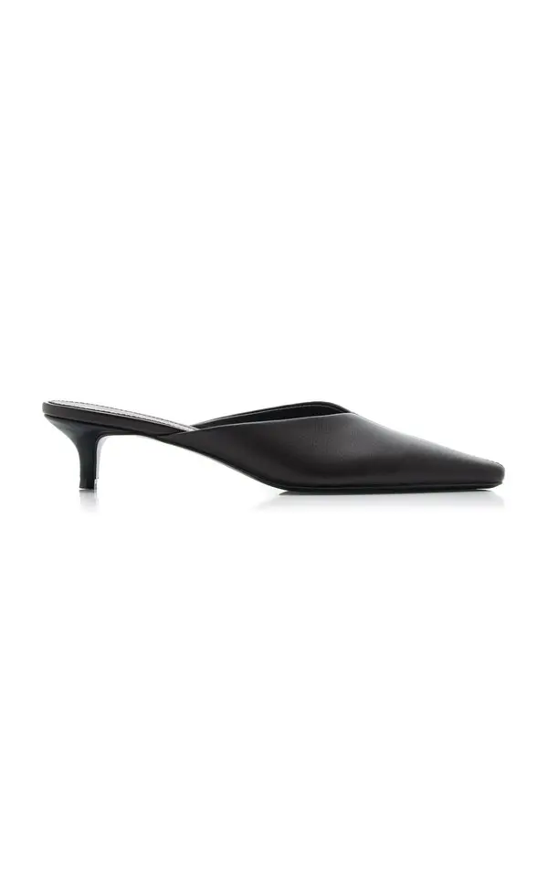 ST. AGNI Leather Almond Toe Low Heel Mules - Brown