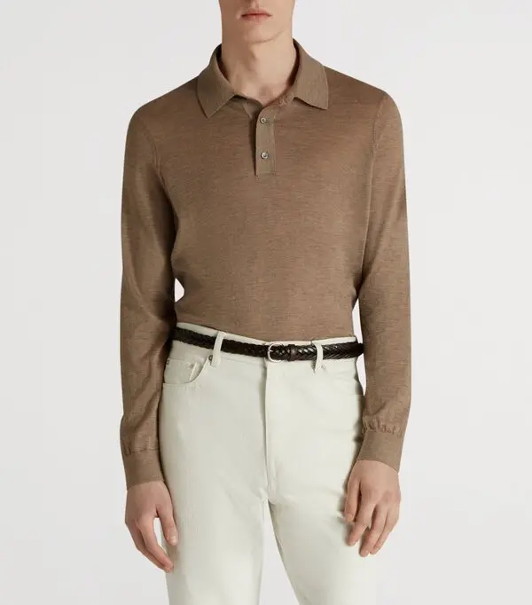 Dunhill Superfine Cashmere Long-sleeve Polo Shirt - Neutral