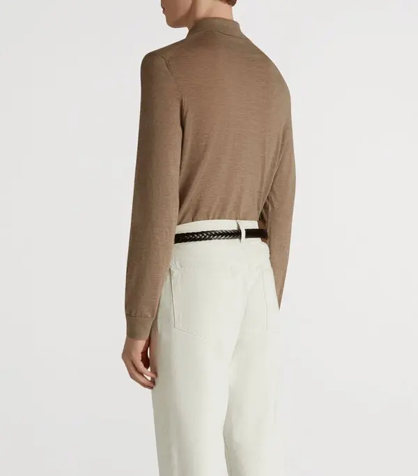 Dunhill Superfine Cashmere Long-sleeve Polo Shirt - Neutral
