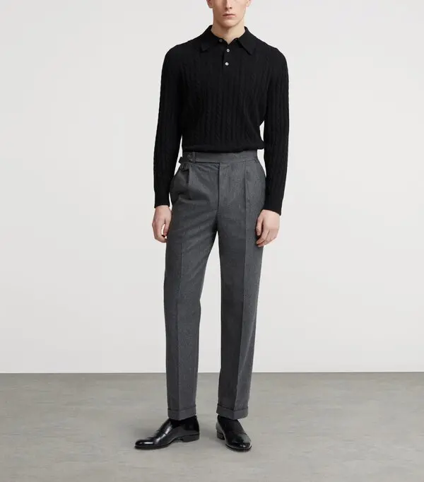 Dunhill Wool-cashmere Flannel Pleated Trousers