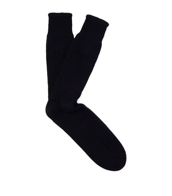 Dunhill Cotton-cashmere Ribbed Socks - Navy