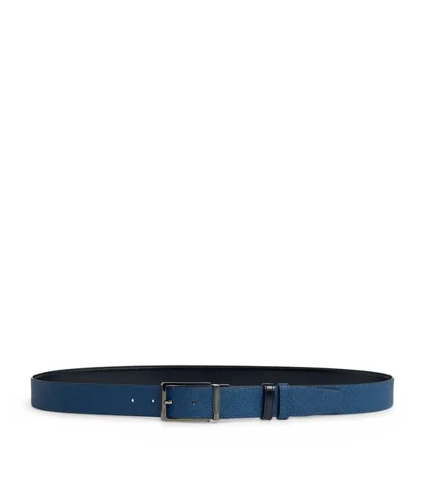 Dunhill Leather Reversible Rounded Roller Buckle Belt - Black