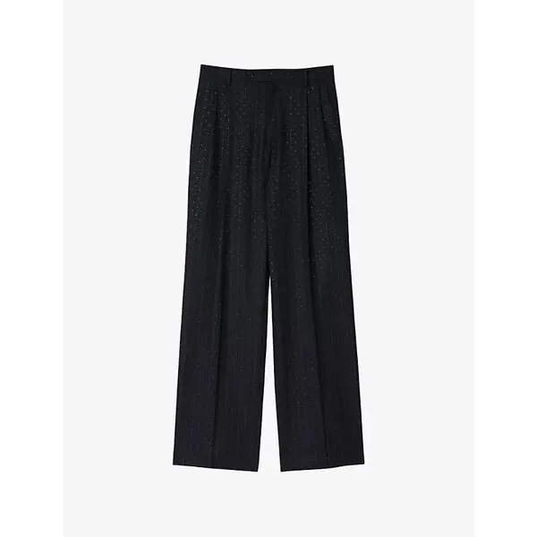 Sandro Rhinestone-embellished Striped Stretch-wool Trousers