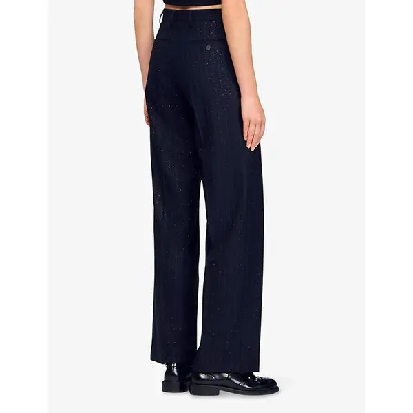 Sandro Rhinestone-embellished Striped Stretch-wool Trousers