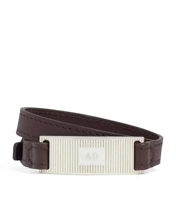 Dunhill Silver And Leather Id Tag Bracelet - Brown