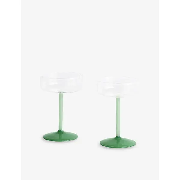 HAY Tint Coupe Borosilicate Glass Set Of Two - Light Green And Jade
