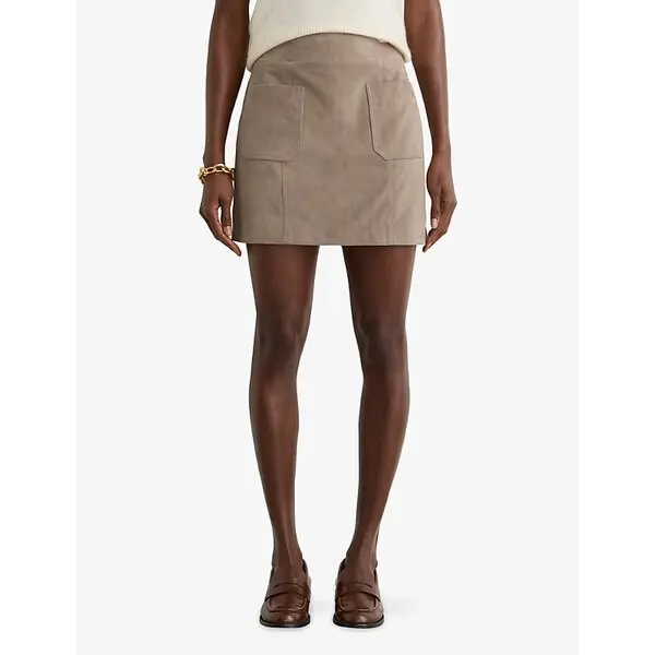 REISS Patch-pocket Suede Mini Skirt - Neutral