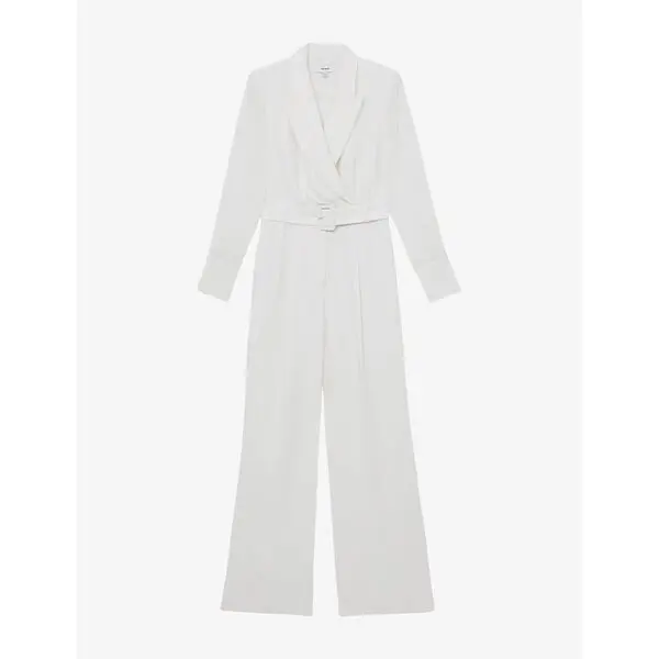 REISS Sheer-sleeve Woven Jumpsuit - Ivory