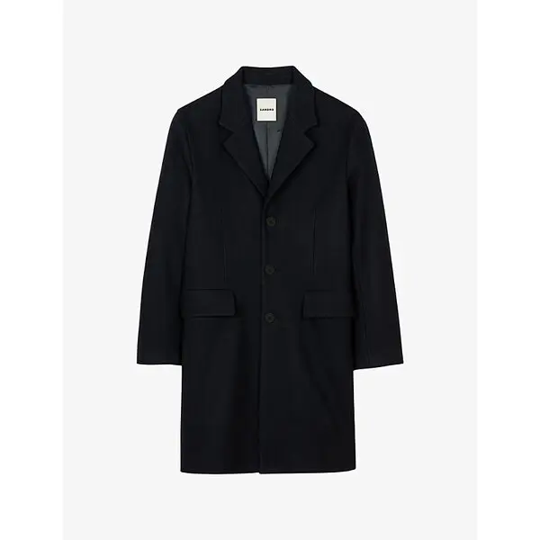 Sandro Regular-fit Wool And Cashmere-blend Coat - Navy Blue