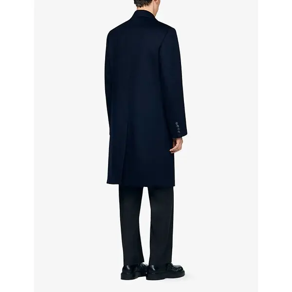 Sandro Regular-fit Wool And Cashmere-blend Coat - Navy Blue