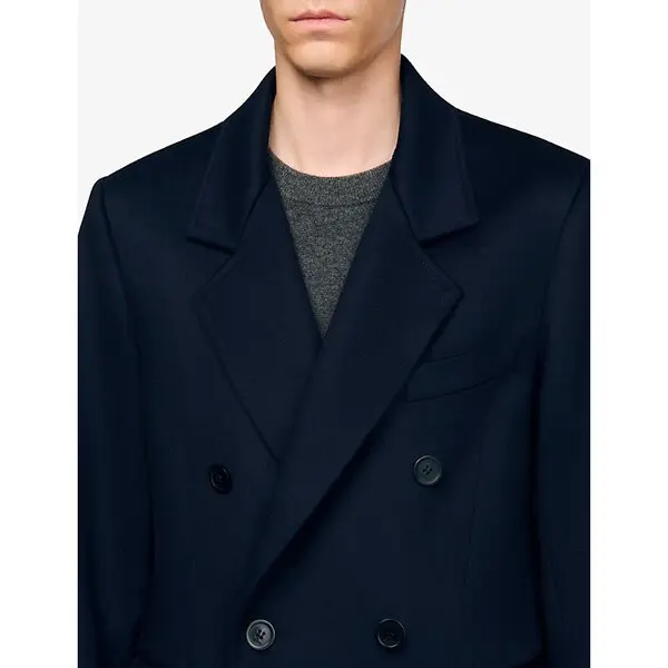 Sandro Regular-fit Wool And Cashmere-blend Coat - Navy Blue