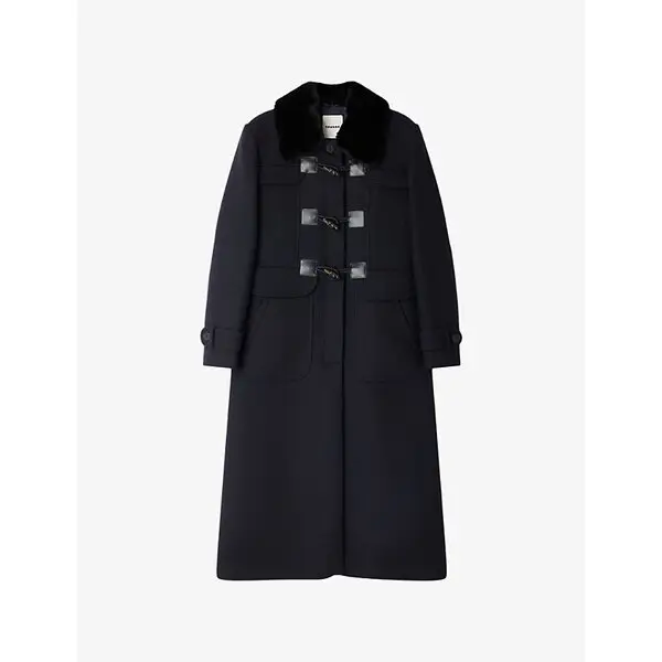 Sandro Wool-blend Coat With Detachable Shearling Collar