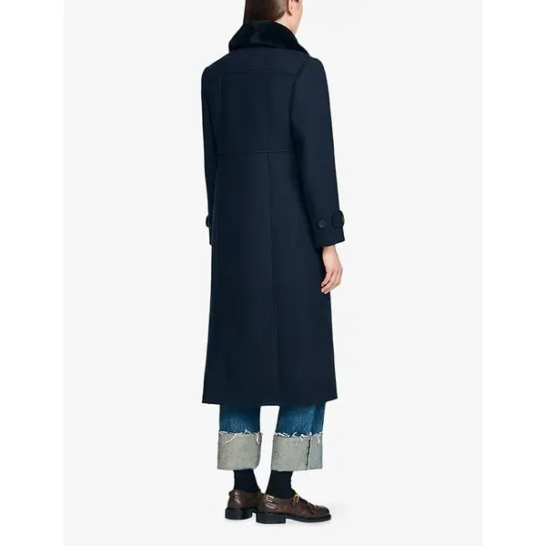Sandro Wool-blend Coat With Detachable Shearling Collar