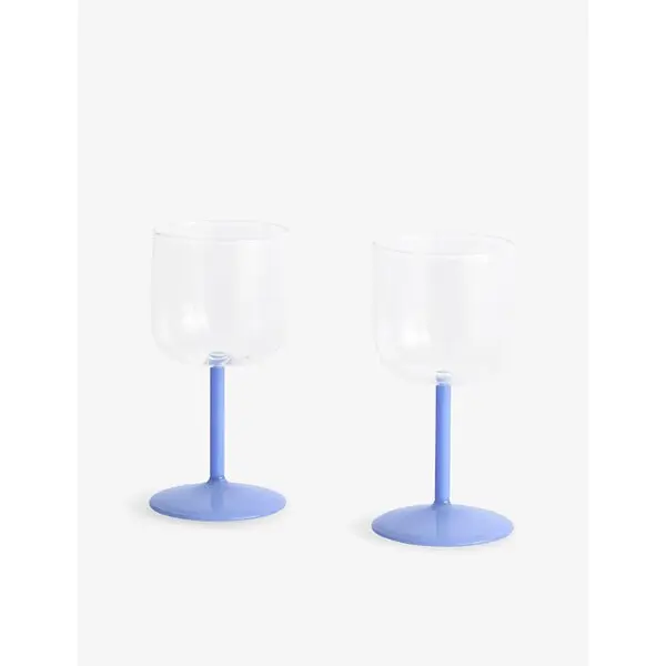 HAY Tint Wine Borosilicate Glasses Set Of Two - Clear And Jade Blue
