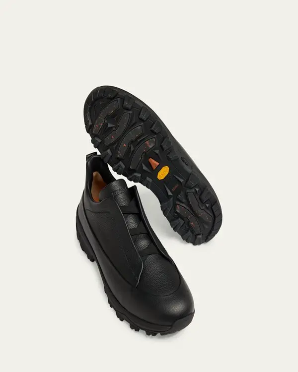 Zegna Triple Stitch Grained Leather Sneakers