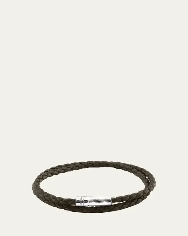 Tateossian Braided Leather Double-wrap Bracelet - Dark Brown