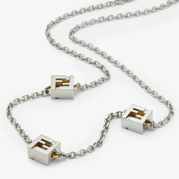 Fendi Ff Cube Necklace - Silver And Gold