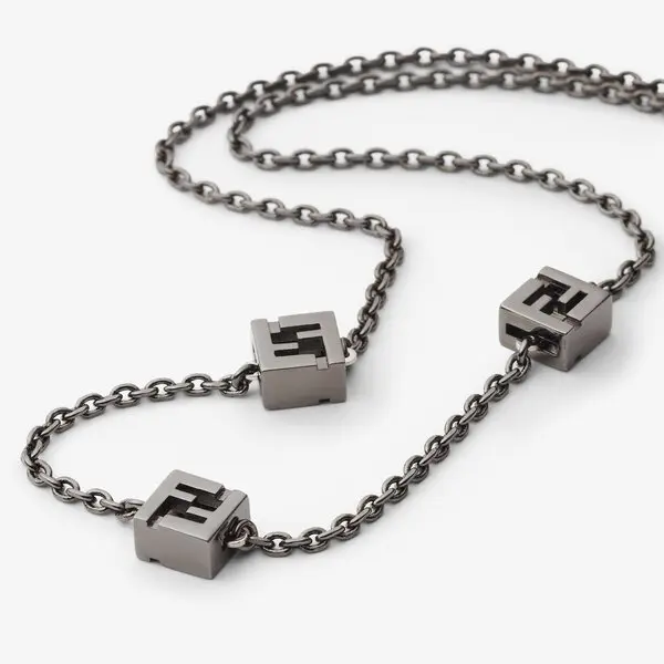 Fendi Ff Cube Necklace - Silver And Ruthenium