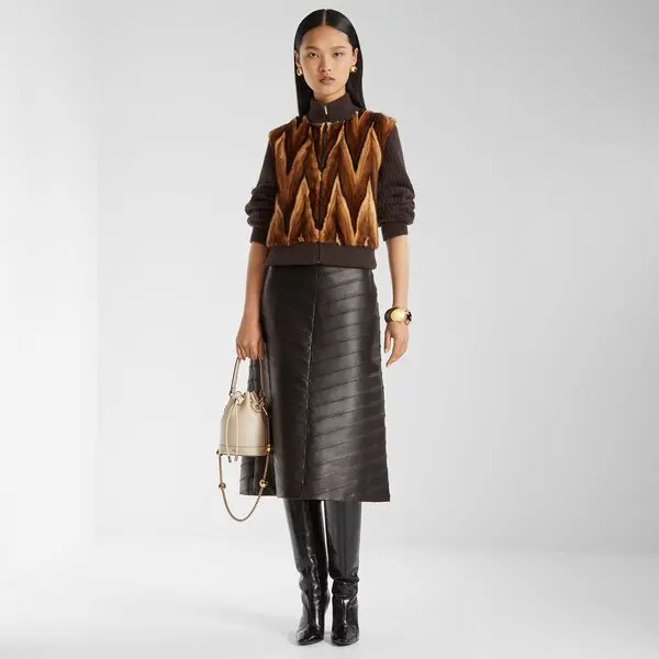 Fendi Flared Nappa Leather Midi Skirt