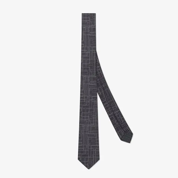 Fendi Printed Silk Tie - Black