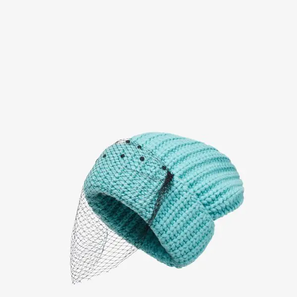 Fendi Oversized Beanie With Tulle Veil - Light Blue