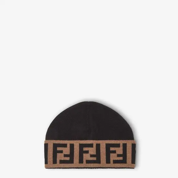 Fendi Beanie With Ff Intarsia Motif - Black