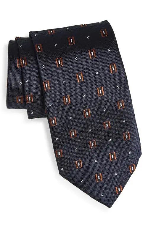 BOSS Geometric Jacquard Neck Tie - Dark Blue