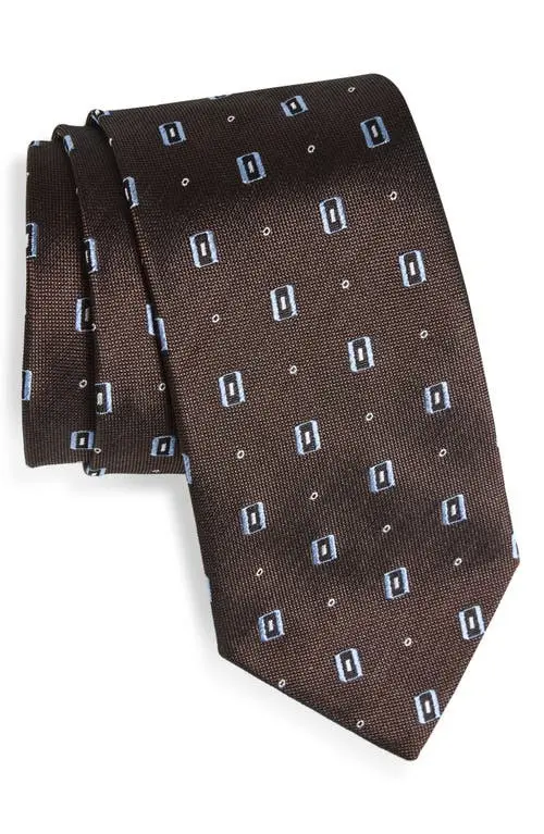 BOSS Geometric Jacquard Neck Tie - Medium Brown