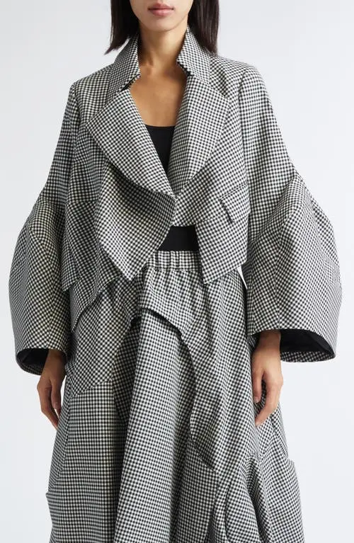 Comme Des Garçons Gingham Cropped Wool Gabardine Jacket - Black/ecru
