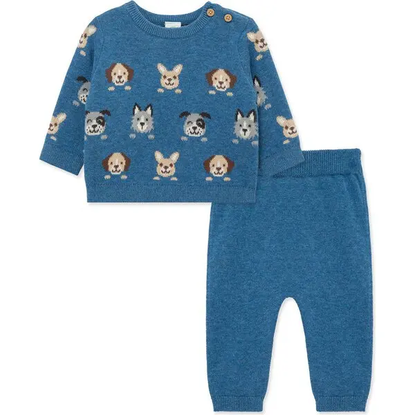 LITTLE ME Puppy Paws Cotton Sweatshirt & Sweatpants Set - Blue