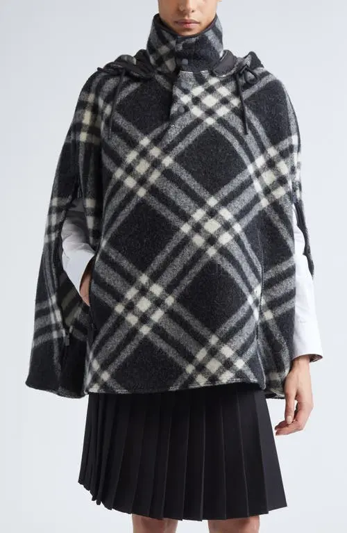 Burberry St. Neve Check Hooded Wool Cape