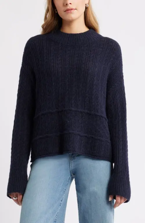 Treasure & Bond Mock Neck Alpaca & Wool Blend Sweater - Navy Still