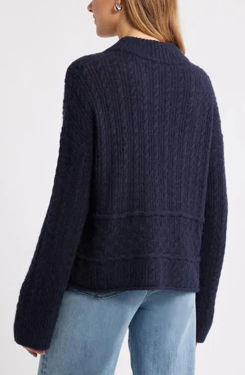 Treasure & Bond Mock Neck Alpaca & Wool Blend Sweater - Navy Still