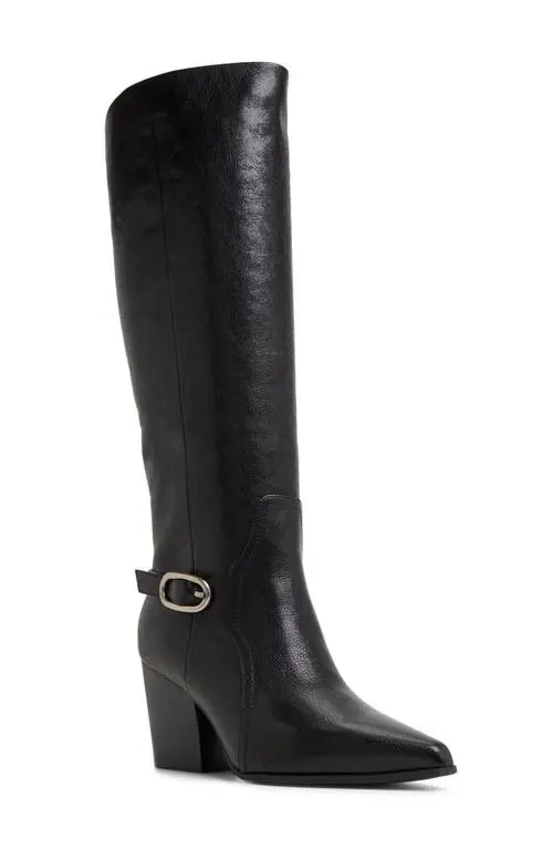 Aldo Knee High Leather Boot - Black