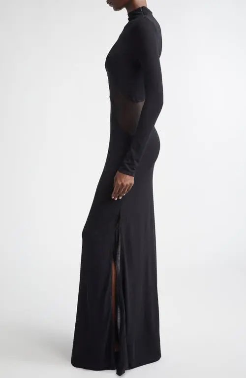 Alaïa Mesh Inset Long Sleeve Jersey Dress - Noir Alaia