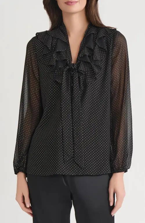 KASPER Ruffle Tie Front Top