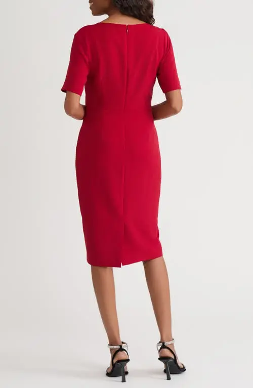 KASPER Asymmetric Neck Sheath Dress - Fire Red