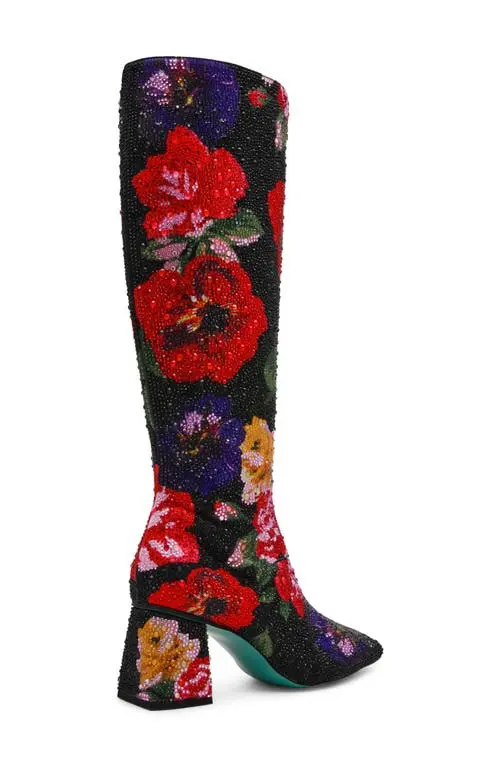 Betsey Johnson Rhinestone Floral Knee High Boots