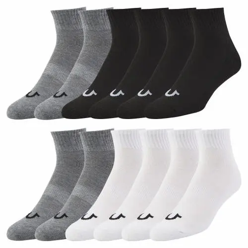 True Religion 12 Pairs Of Quarter Athletic Ankle Socks - Assorted