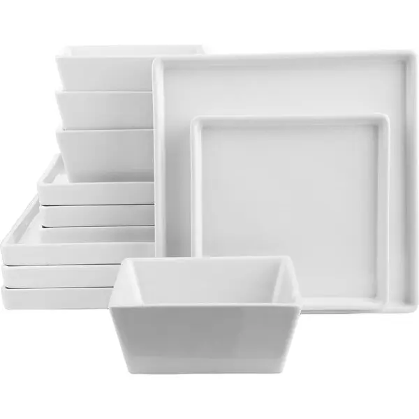 STONE + LAIN Grace Stoneware 12-piece Dinnerware Set - White