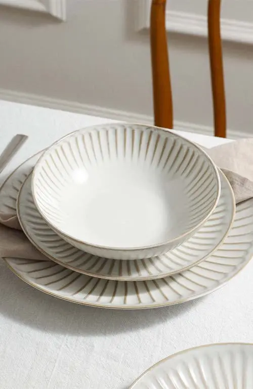 STONE + LAIN Linea Stoneware 24-piece Dinnerware Set - White 12-piece