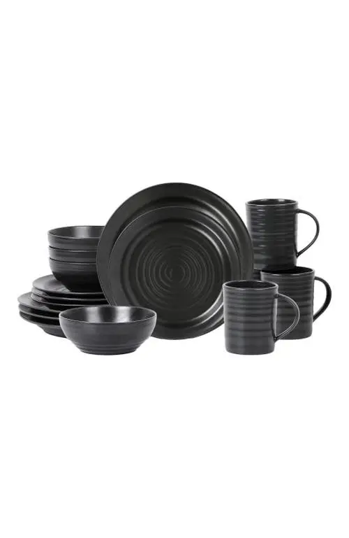 STONE + LAIN Orbit Stoneware 16-piece Dinnerware Set With Cereal Bowls And Mugs - Charcoal