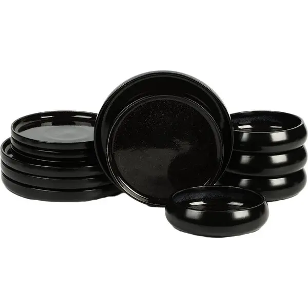 STONE + LAIN Lagoon Stoneware 12-piece Dinnerware Set - Black