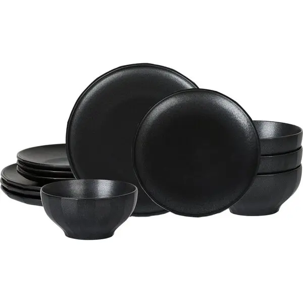 STONE + LAIN Rio Stoneware 12-piece Dinnerware Set - Black