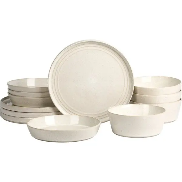STONE + LAIN Claire Stoneware 12-piece Dinnerware Set - White