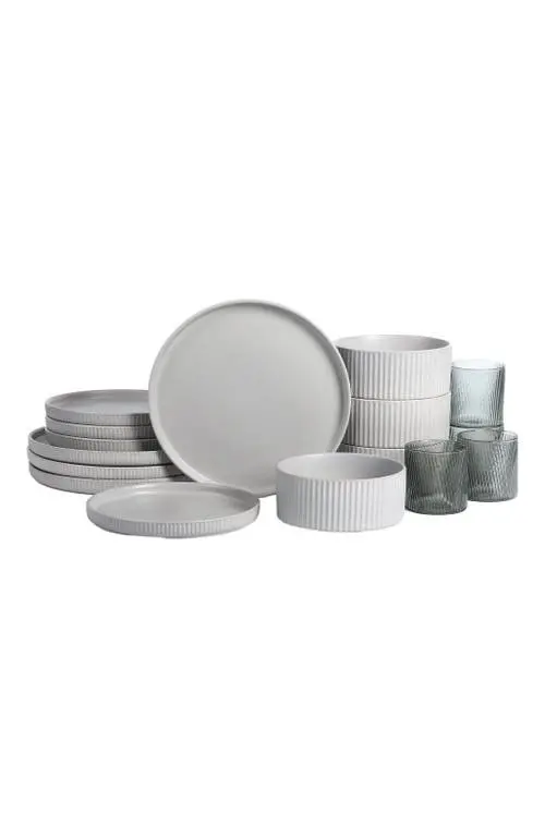 STONE + LAIN Haven Stoneware 32-piece Dinnerare Set With Glasses - Grey 12-piece