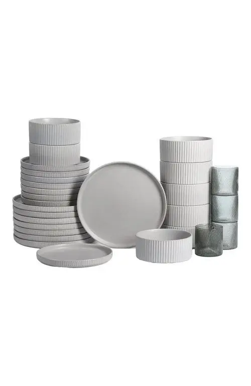 STONE + LAIN Haven Stoneware 32-piece Dinnerare Set With Glasses - Grey 24-piece