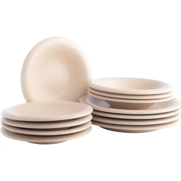 STONE + LAIN Porto Aro Stoneware 12-piece Dinnerware Set - Cream Matte