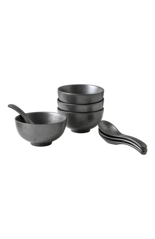 STONE + LAIN Valencia Porcelain 8-piece Bowl And Spoon Set - Metallic Grey